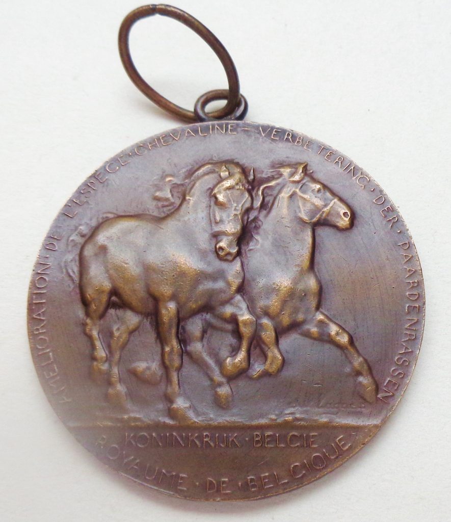 THE GALLOPING BELGIAN DRAFT HORSES -1933 ANTIQUE ART MEDAL PENDANT ...